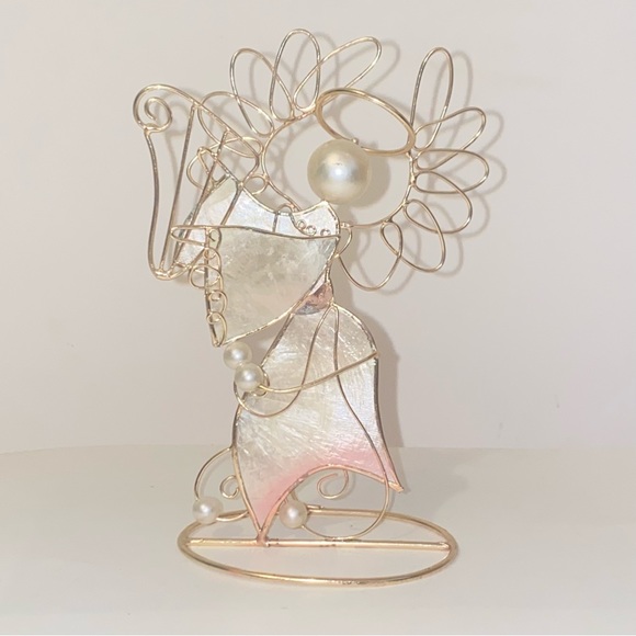 Unbranded | Holiday | Vintage Capiz Shell Angel Playing Harp Figurine ...